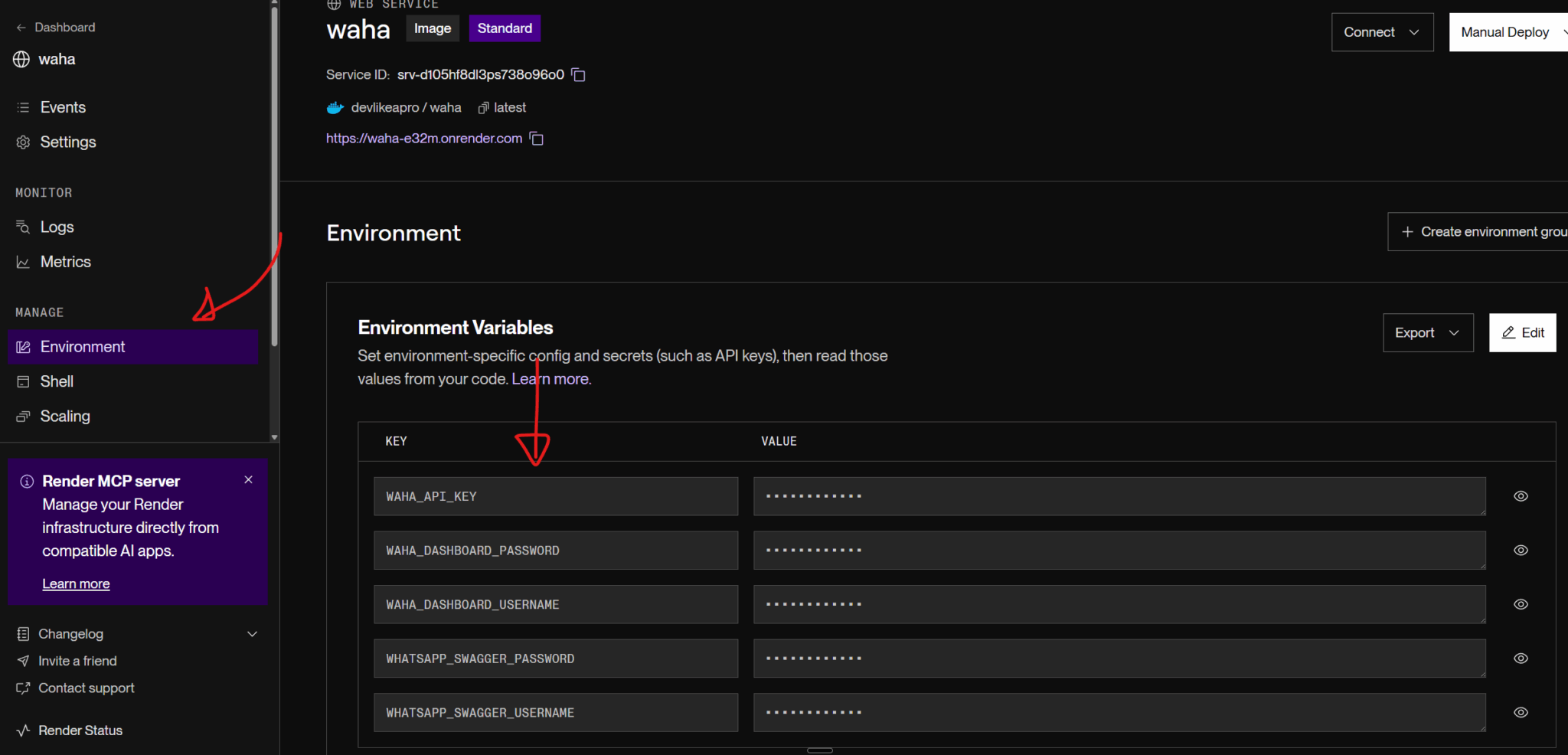 How to setup WAHA API key with Render – MINO Digital